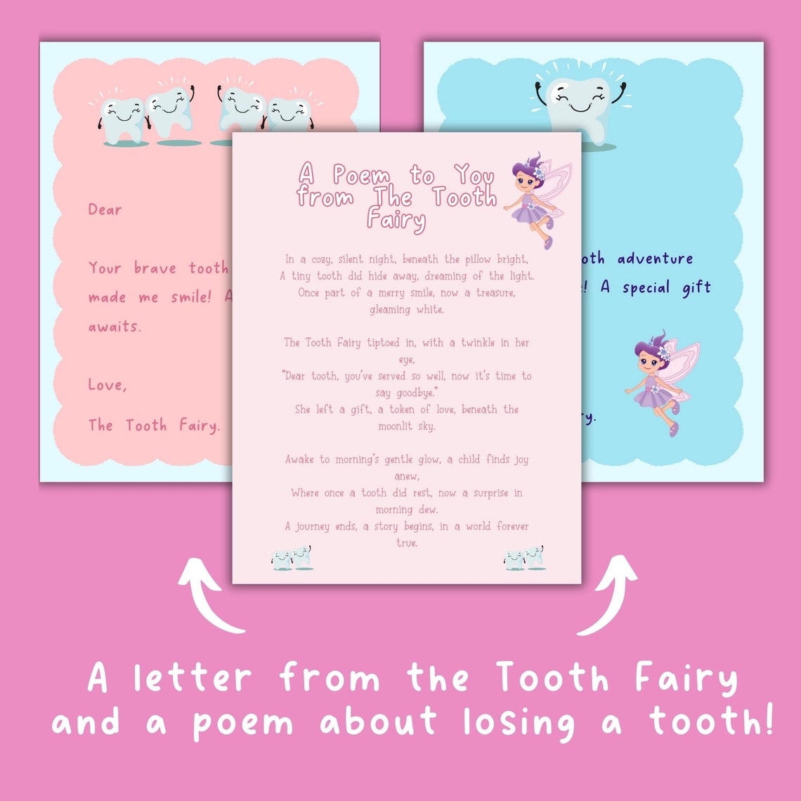 Tooth Fairy Letter and Poem | Kids Tooth Loss Tracker | Teeth Loss Log ...