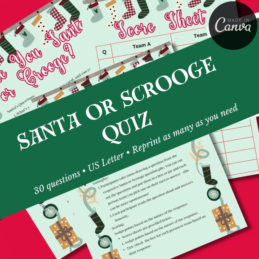 Santa or Scrooge Quiz Christmas Spirit Quiz Festive Family Quiz Santa ...