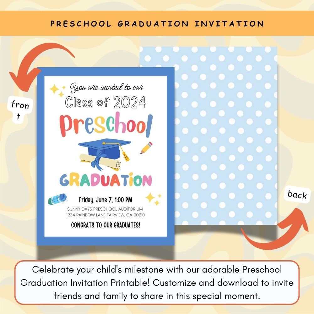 Preschool Graduation Kit - Printable Certificate, Invitations, and ...