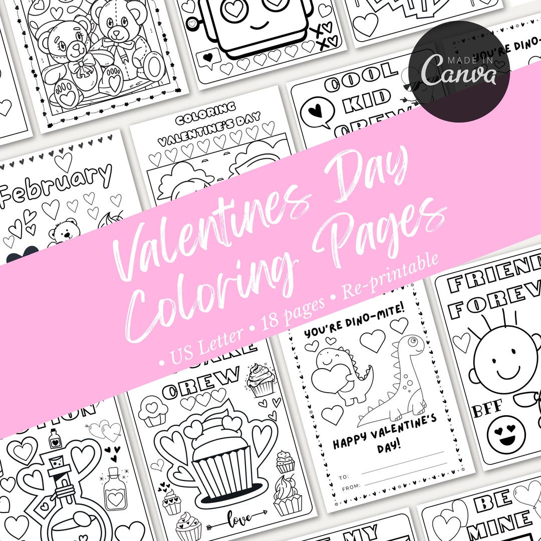 Valentine Coloring Pages, Kids and Adults (18 Fun Printable Sheets) - Etsy