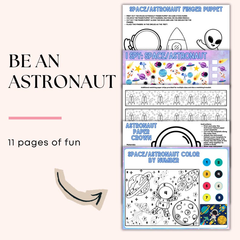 Astronaut Paper Craft - Printable Coloring Pages and Puzzles - Etsy