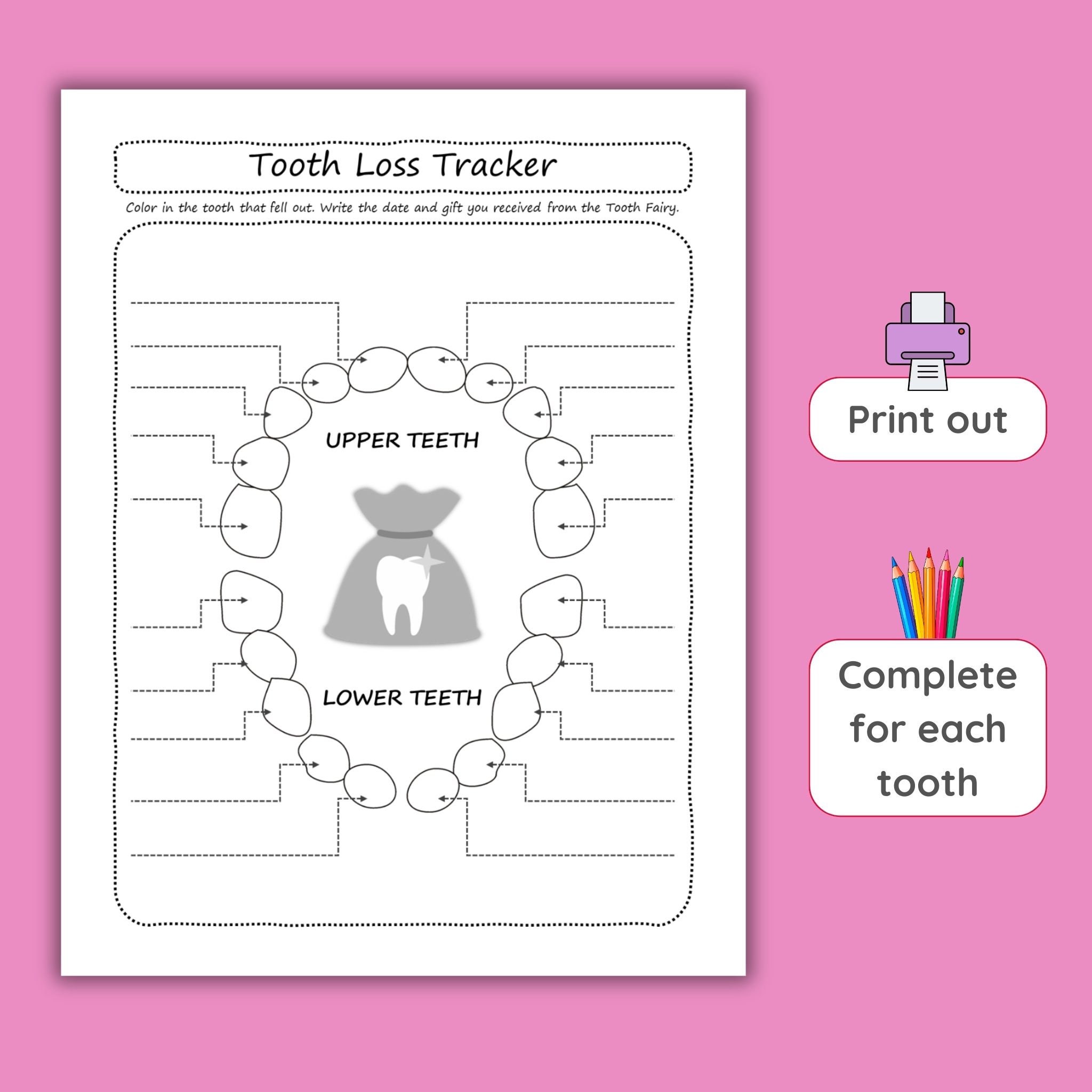 Tooth Fairy Letter and Poem | Kids Tooth Loss Tracker | Teeth Loss Log ...