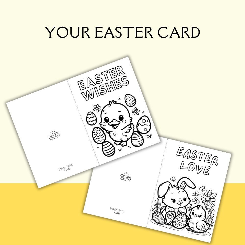 Printable Easter Cards: Kids Coloring Activity - DIY Craft Set - Etsy