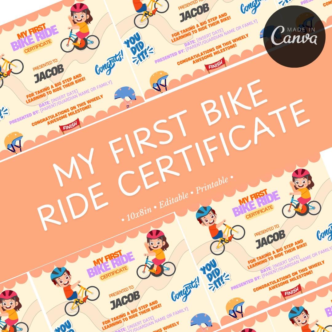 First Bike Ride Certificate - Personalized Printable Keepsake - Etsy
