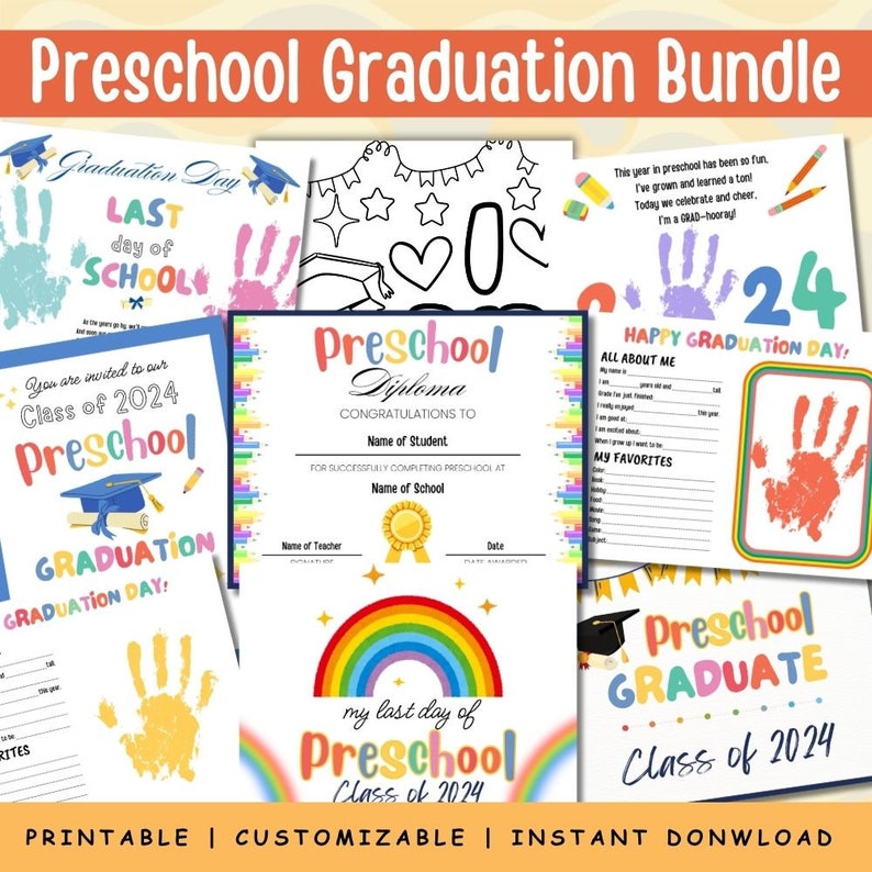 Preschool Graduation Kit - Printable Certificate, Invitations, and ...