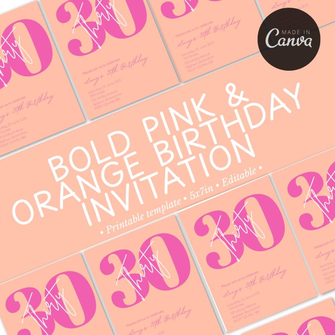 Birthday Invitation: Bold Number, Pastel Pink & Orange - Digital ...