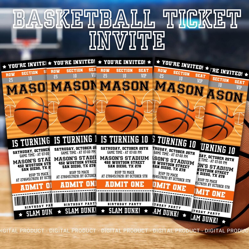 Basketball Ticket Birthday Invitation | Editable Sports Ticket Invite ...