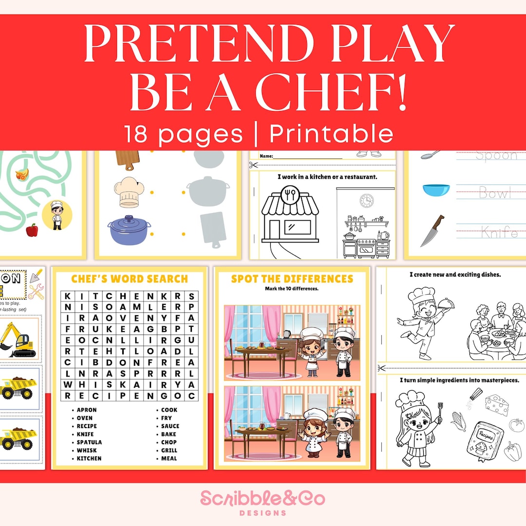 Chef Activity Pack: Printable Puzzles, Drawing & Counting Games - Etsy