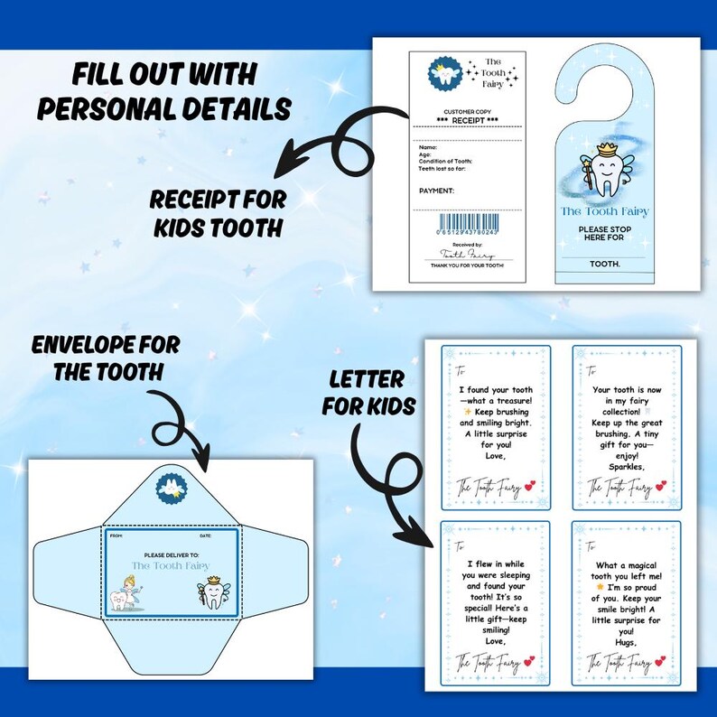 Tooth Fairy Kit: Blue Printable Magic Set (letters, Certificates, Notes ...