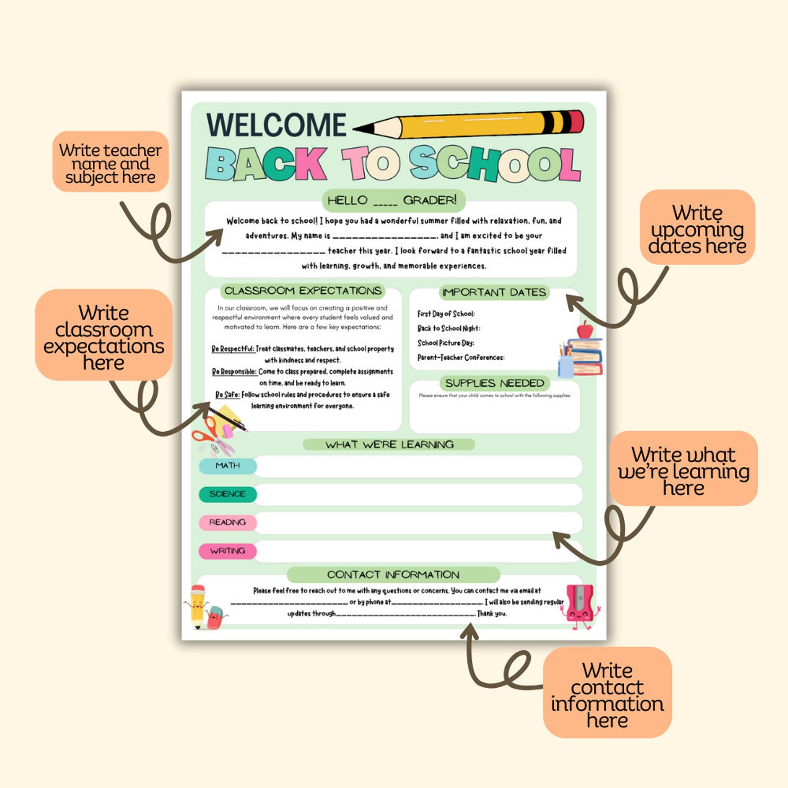 Back to School Newsletter Template | First Day of School Teacher Note ...