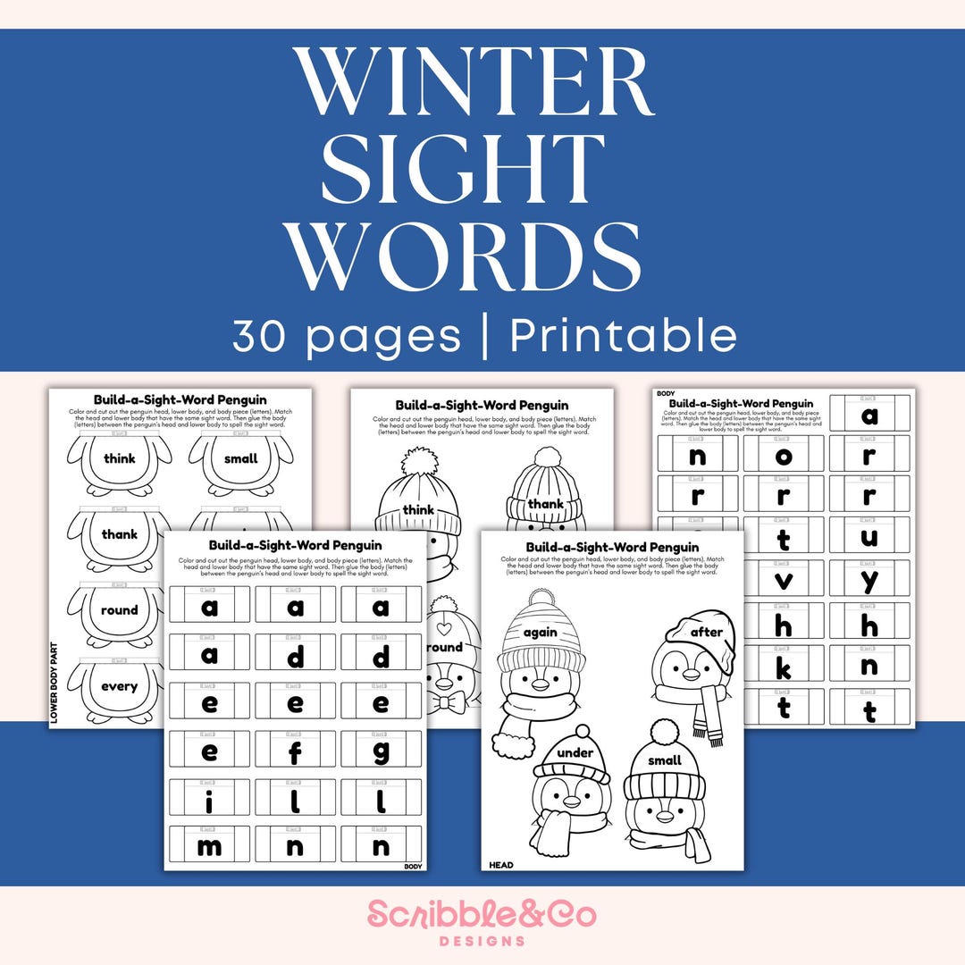 Winter Sight Word Printables: Early Reading Crafts (cut, Match, Build ...