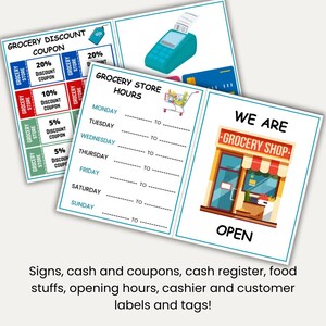 Printable Grocery Store Playset: Pretend Money, Signs, Food - 14 Pages ...