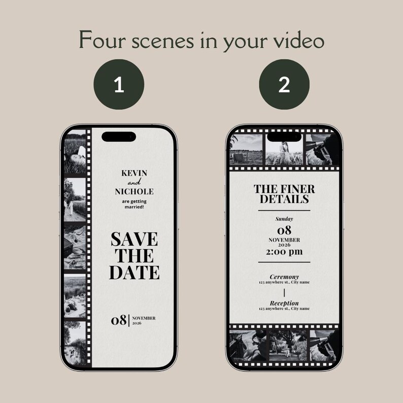 Black & White Camera Film Style Wedding Video Invite | Digital Invite ...