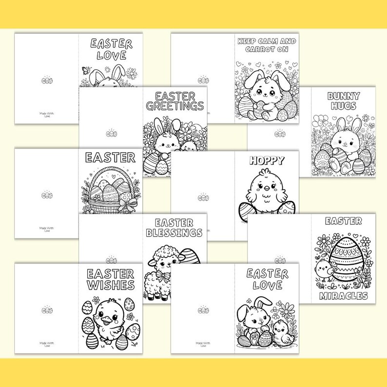 Printable Easter Cards: Kids Coloring Activity - DIY Craft Set - Etsy