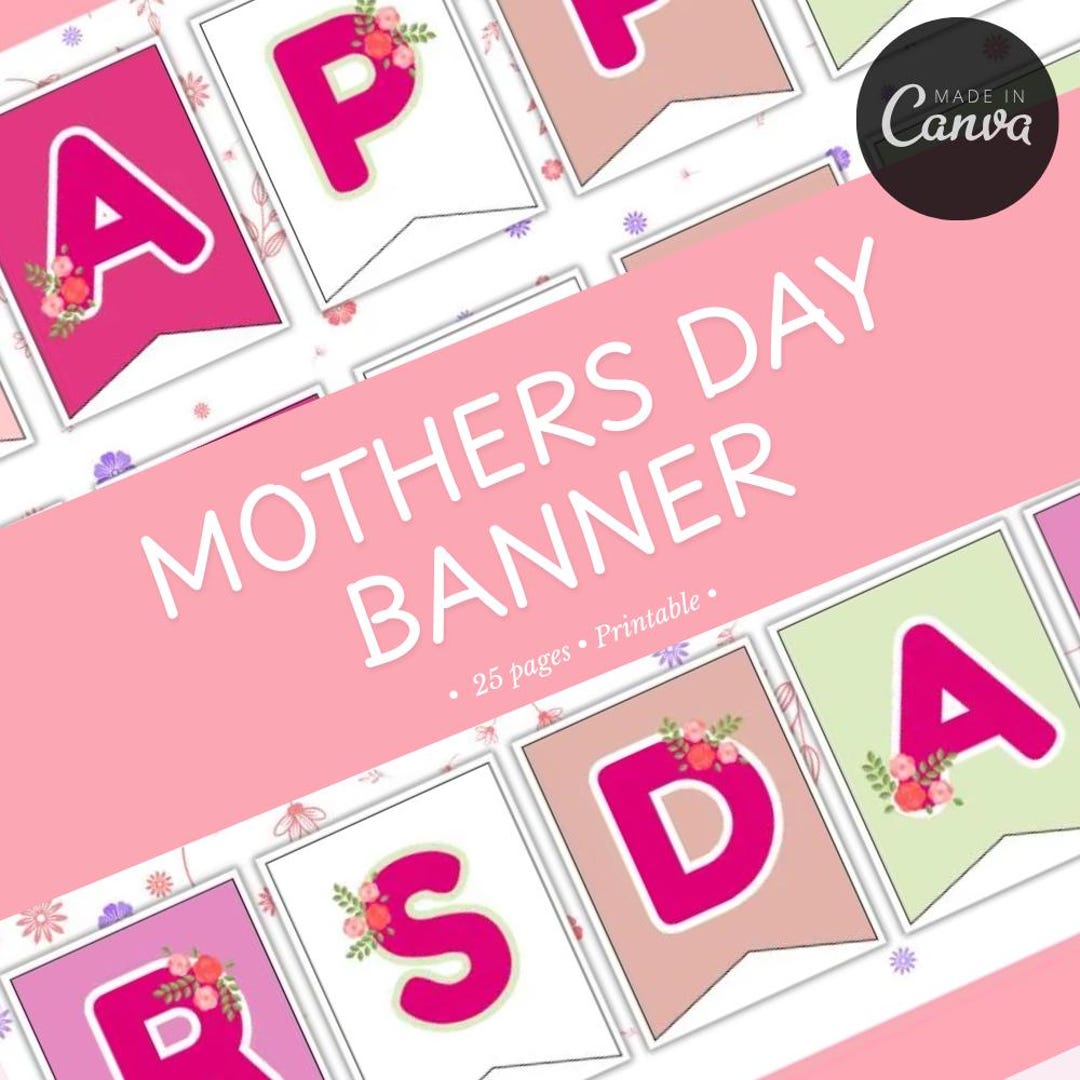 Mother's Day Printable Banner, Floral Letters, Hearts (PDF Download) - Etsy