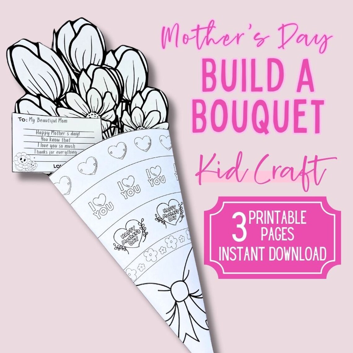 Mother's Day Paper Bouquet: Kids Craft Printable (DIY Template) - Etsy
