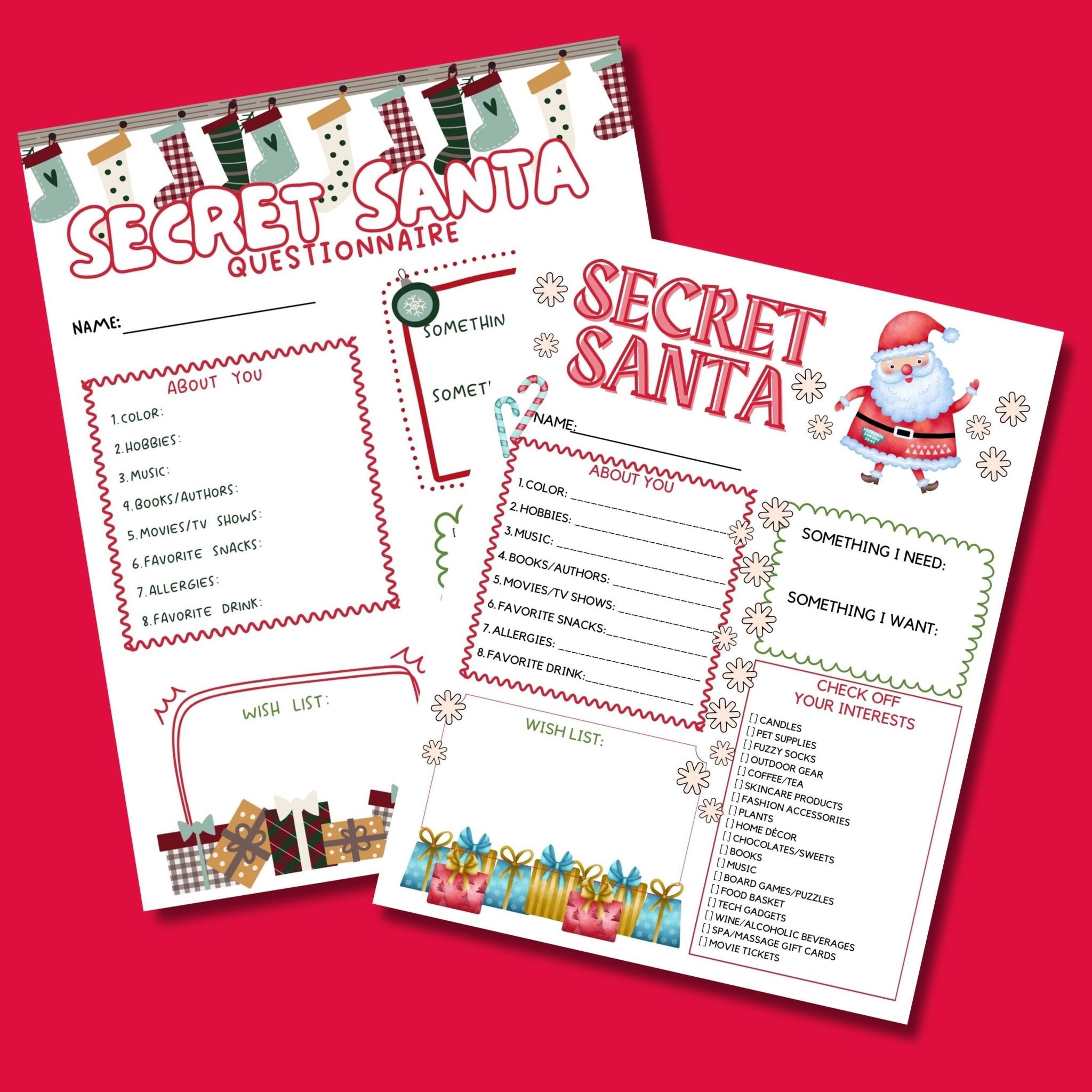 Secret Santa Questionnaire | Printable Secret Santa | Kris Kringle for Coworkers | Printable ...