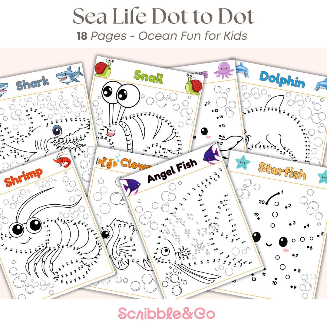 Ocean Animals Dot to Dot - Counting and Coloring Activity - Etsy