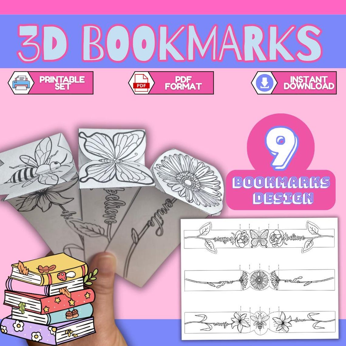 3D Kids Bookmarks - DIY Printable Summer Reading Crafts - Etsy