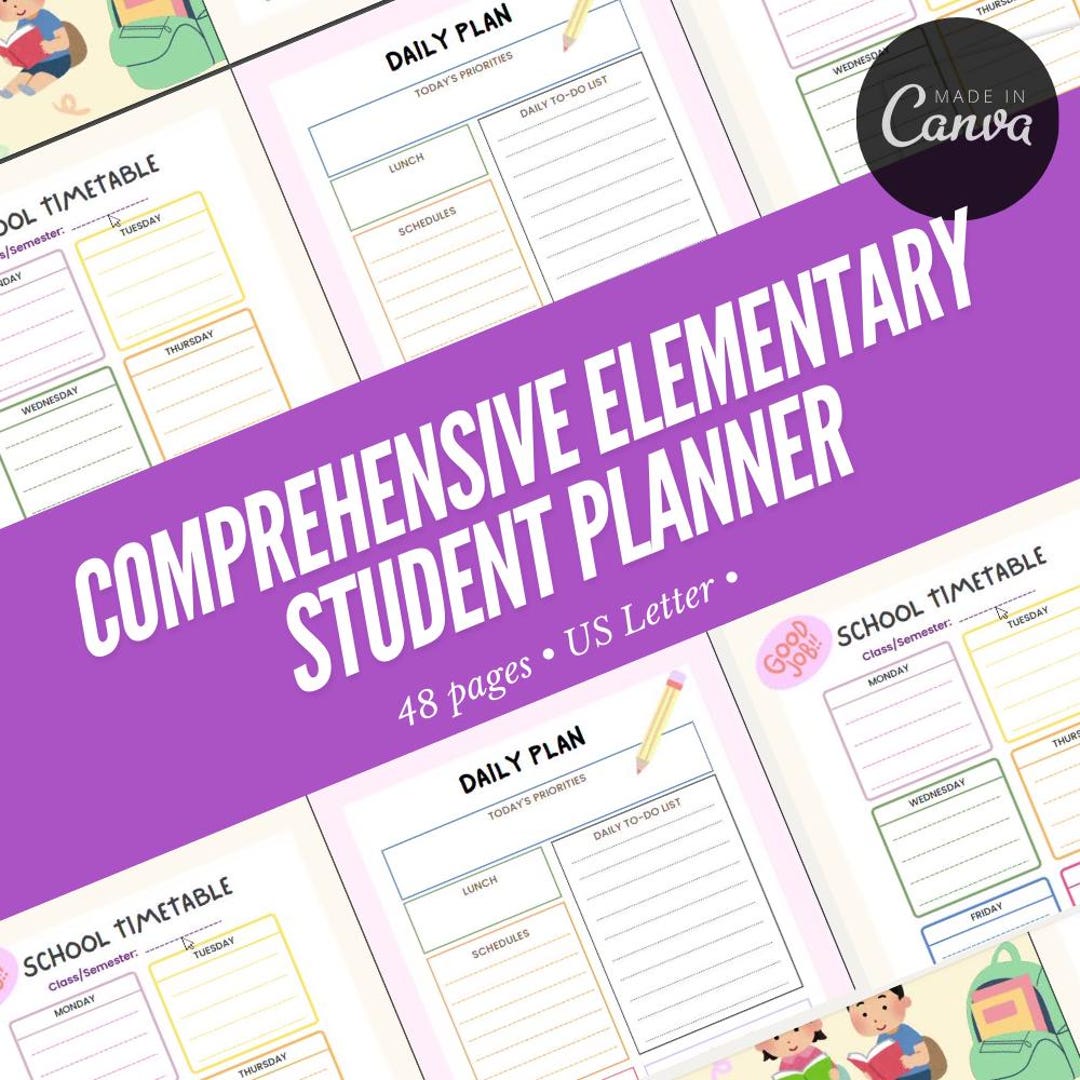 Elementary School Planner | Kids Homework Tracker | Printable Student ...
