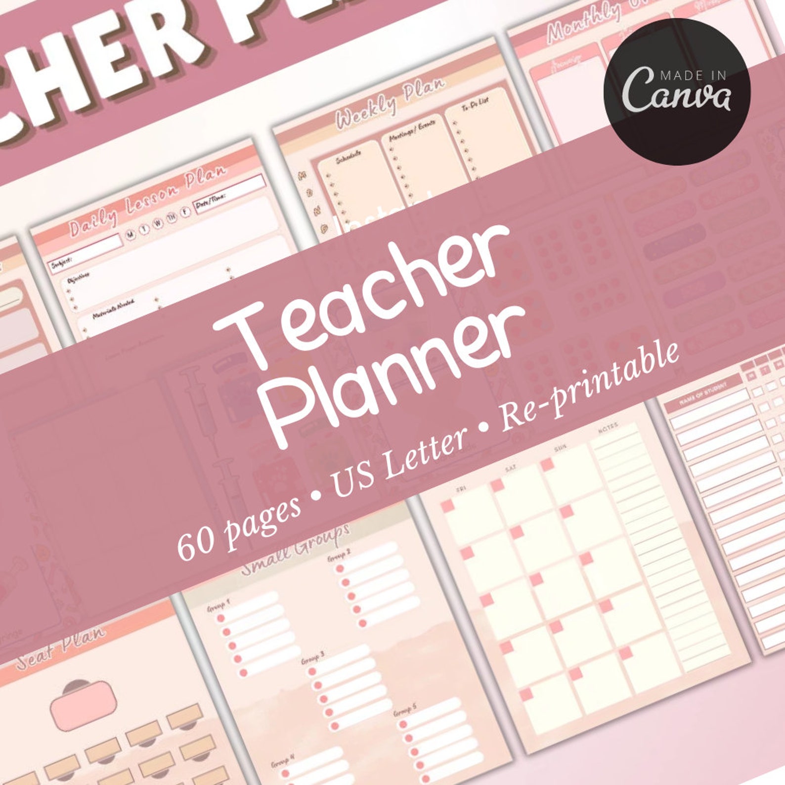 Pink Teacher Planner - Lesson Plans and Classroom Organizer - Etsy