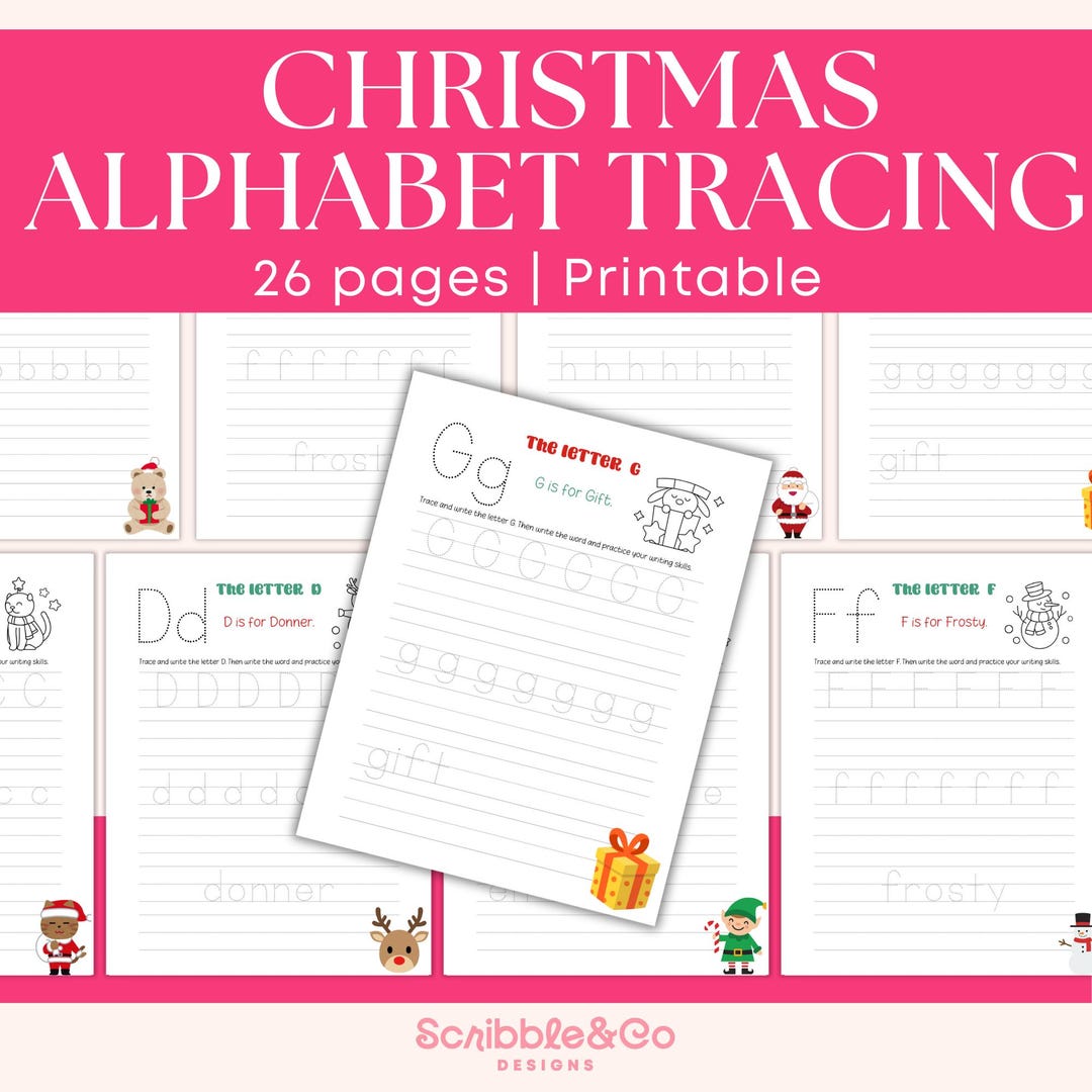 Christmas Alphabet Tracing Worksheets, Holiday Letters (printable PDF ...