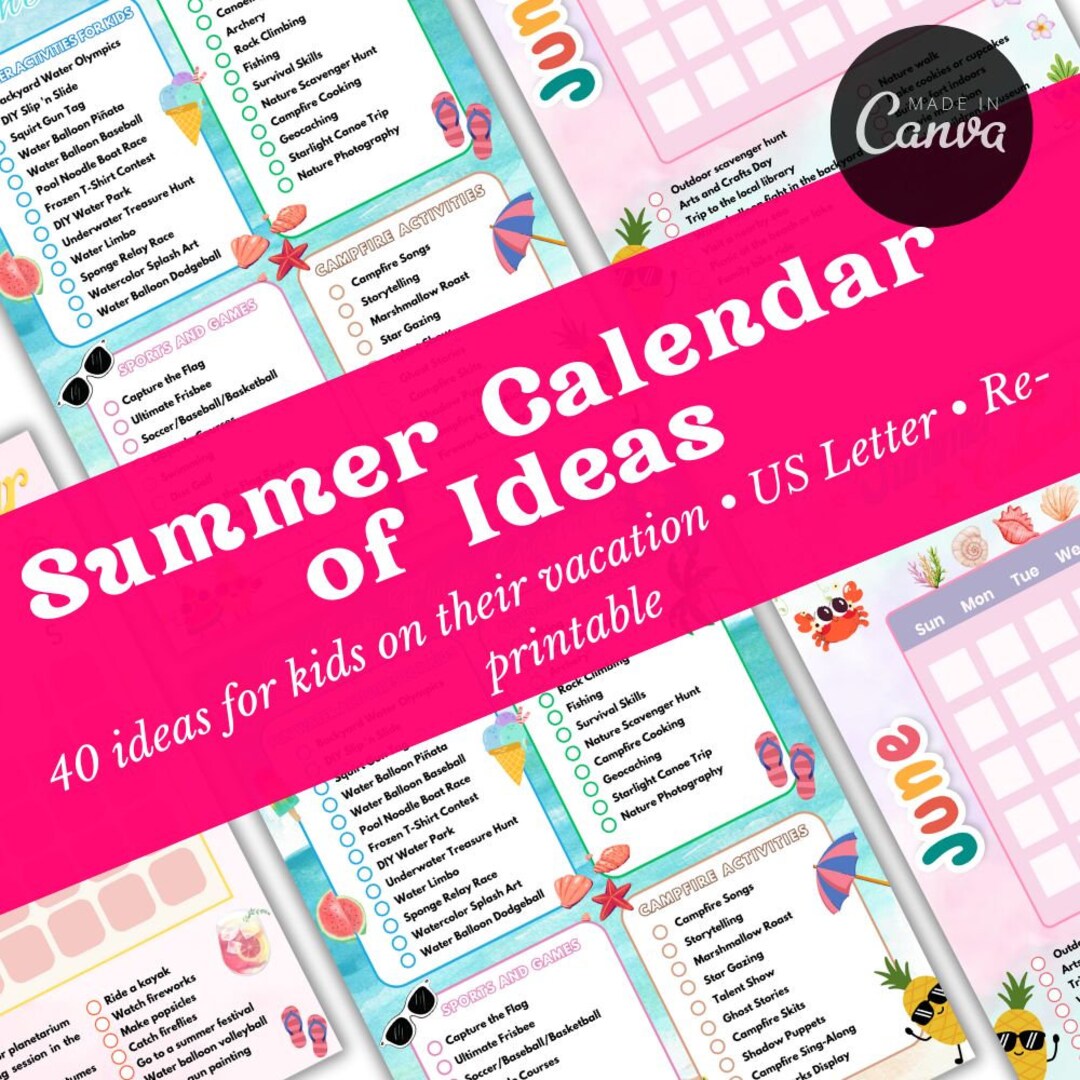 Summer Calendar of Kids Activities | Ideas for Summer Calendar | 40 ...