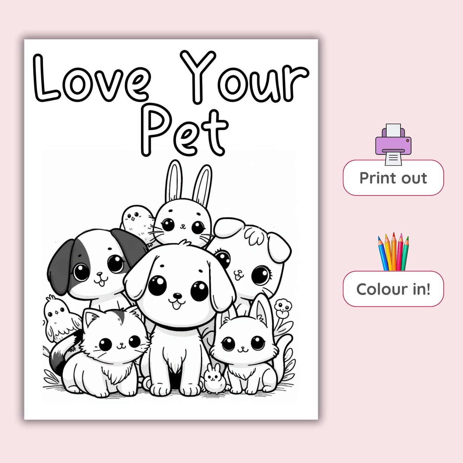 Pet Coloring Book: Adorable Kawaii Pets - Fun Animal Pages - Etsy