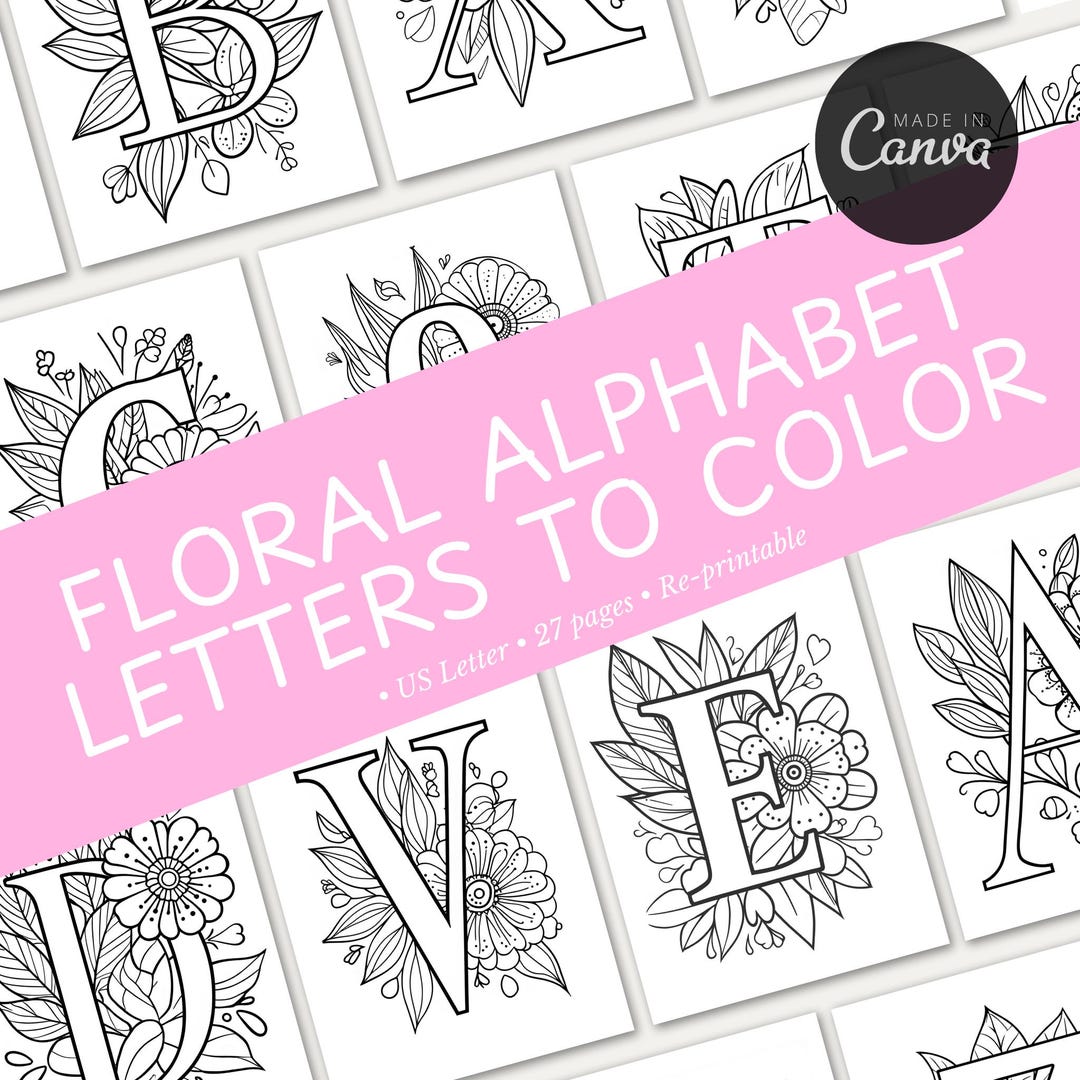Floral Alphabet Coloring Book: Printable Flower Letters (digital ...