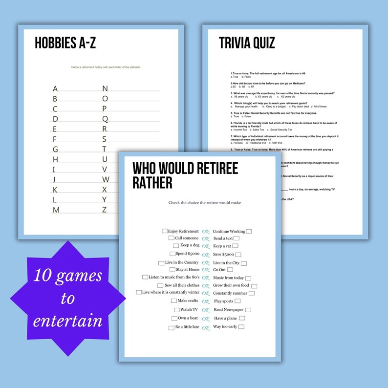 Retirement Games Bundle Retiree Party Games Retirement Games Bundle - Etsy