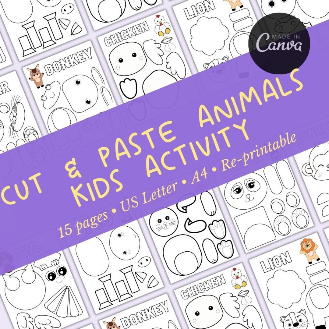 Cut & Paste Animals | Animal Activity Book | Kids Craft Activity | - Etsy