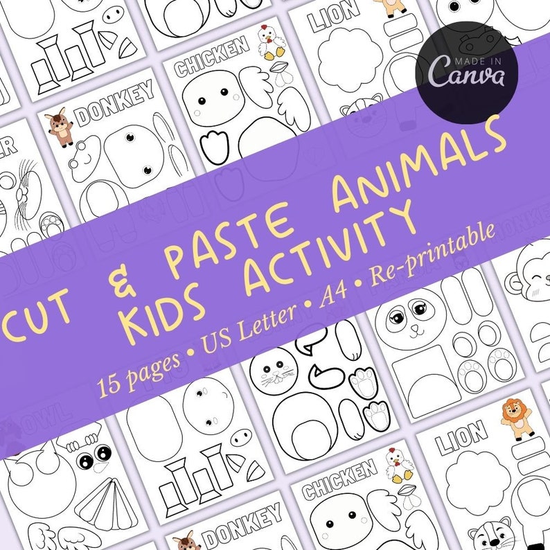 Cut & Paste Animals | Animal Activity Book | Kids Craft Activity | - Etsy