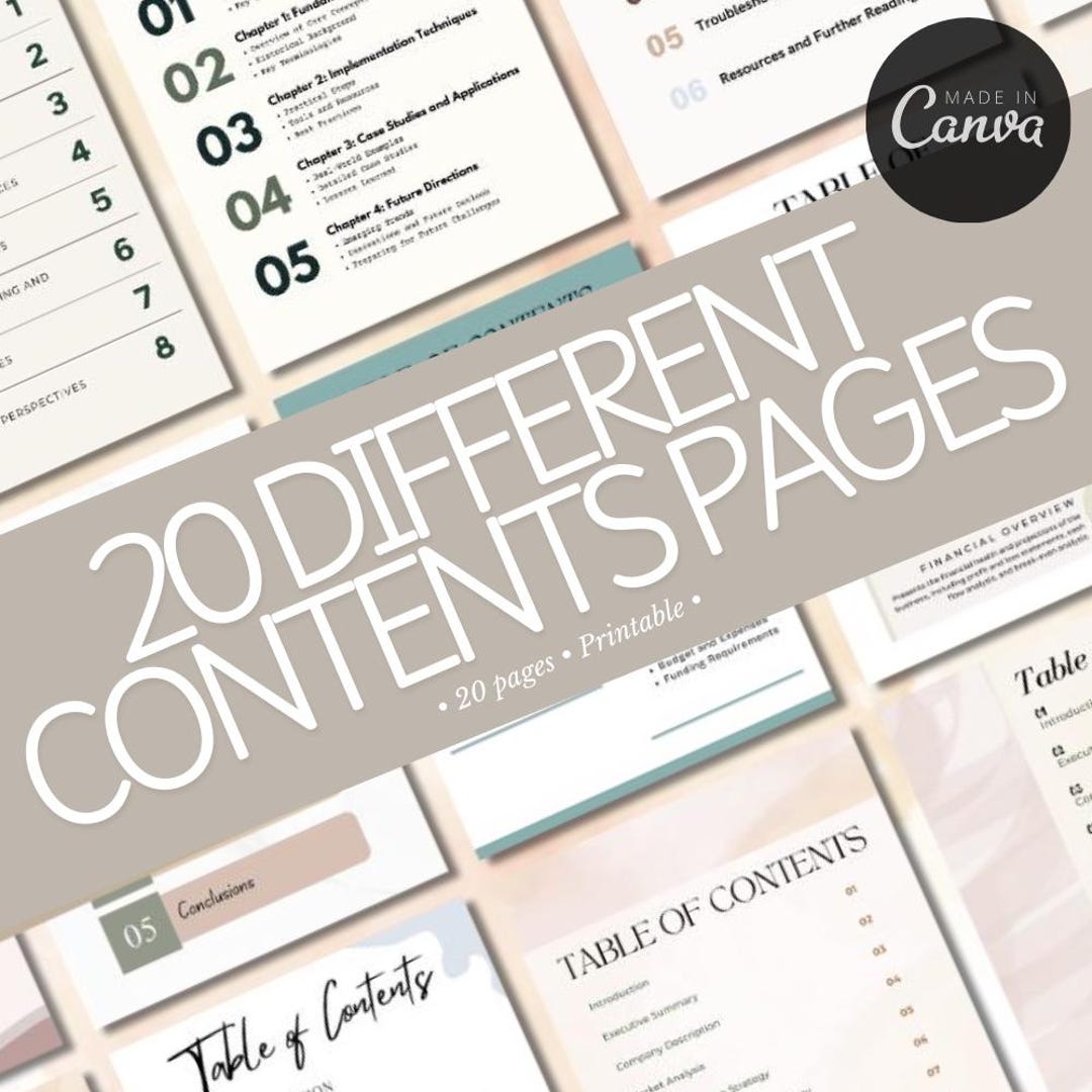 Editable Content Page Designs: 20 Canva Templates for Ebooks - Etsy UK