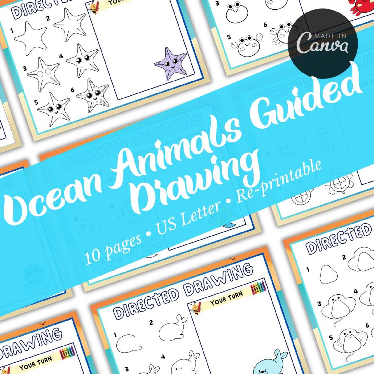 Ocean Animal Guided Drawing | Kids Printable Activity (PDF Pattern) - Etsy
