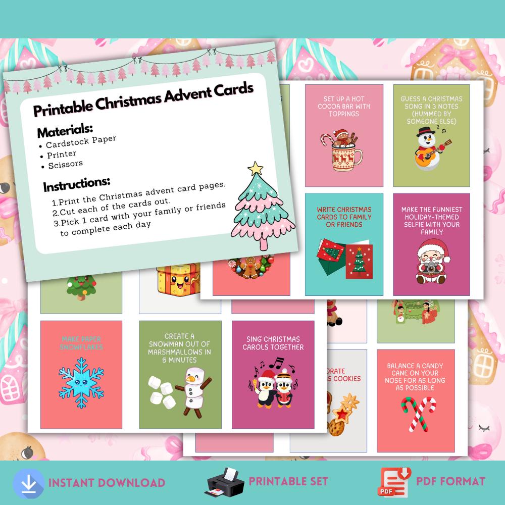 Printable Christmas Advent Cards | Advent Calendar Activity Cards ...