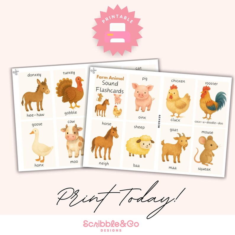 Animal Sound Flashcards: Farm Animals - Printable Toddler Learning - Etsy