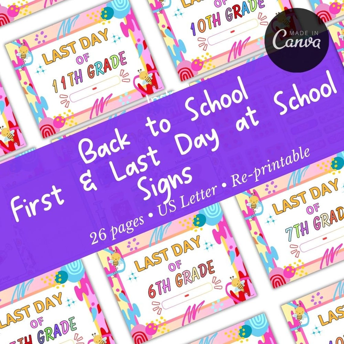 Printable Back to School Sign Chalkboard Sign First and Last Day School ...