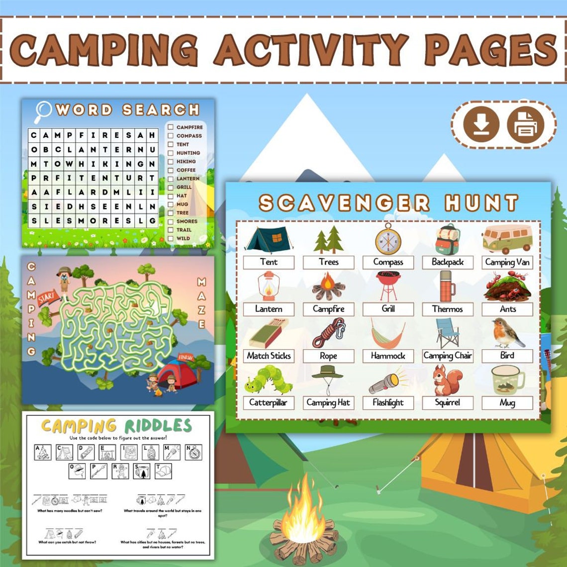 Camping Activity Book | Camping Fun and Games | - Etsy