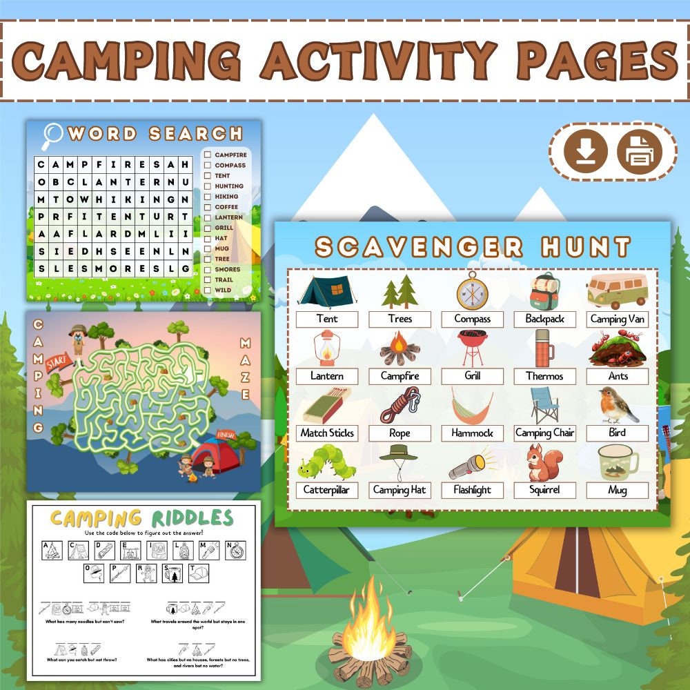 Camping Activity Book | Camping Fun and Games | - Etsy