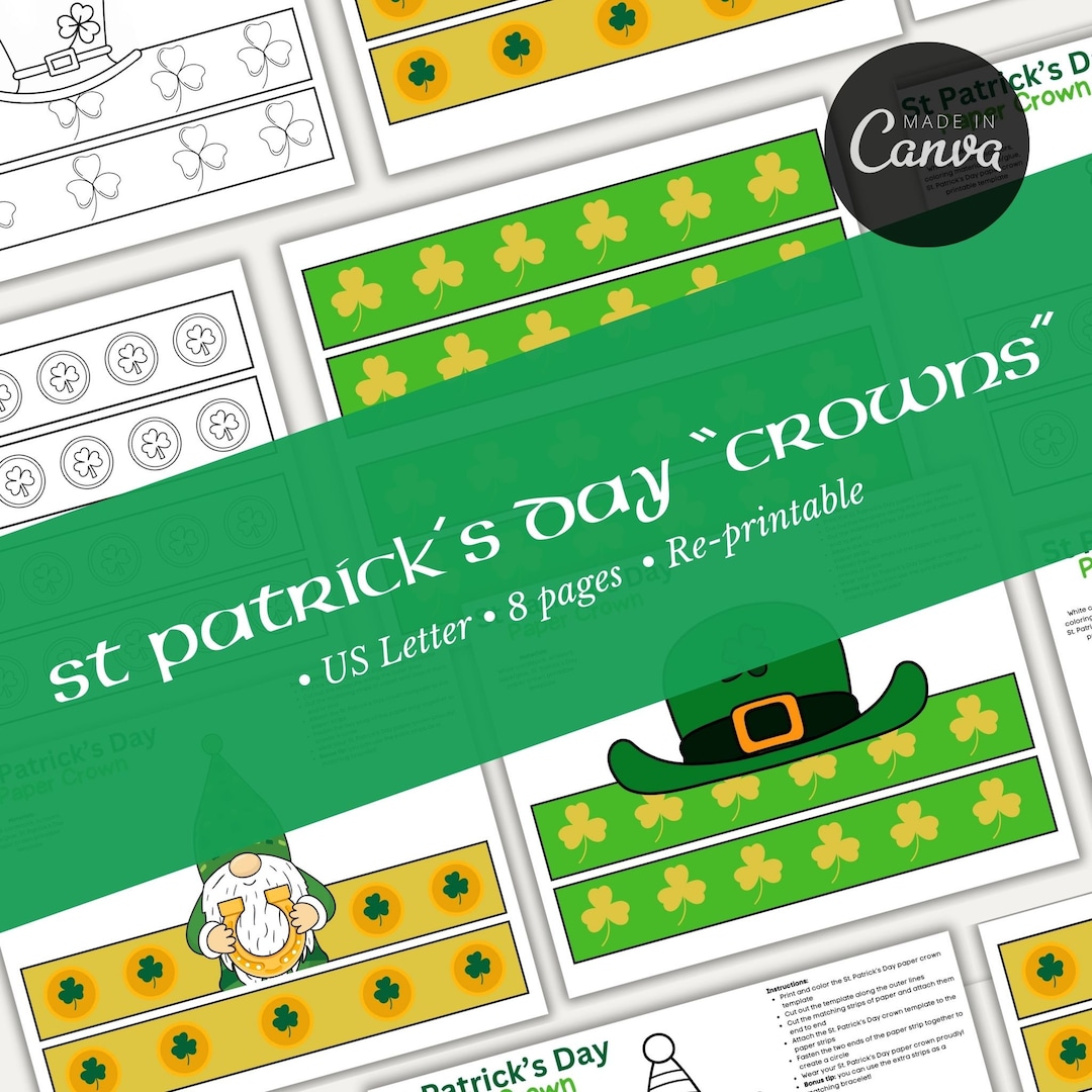 St. Patrick's Day Crowns: Printable Leprechaun Hats & Clovers - Etsy