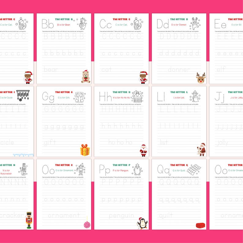 Christmas Alphabet Tracing Worksheets, Holiday Letters (printable PDF ...