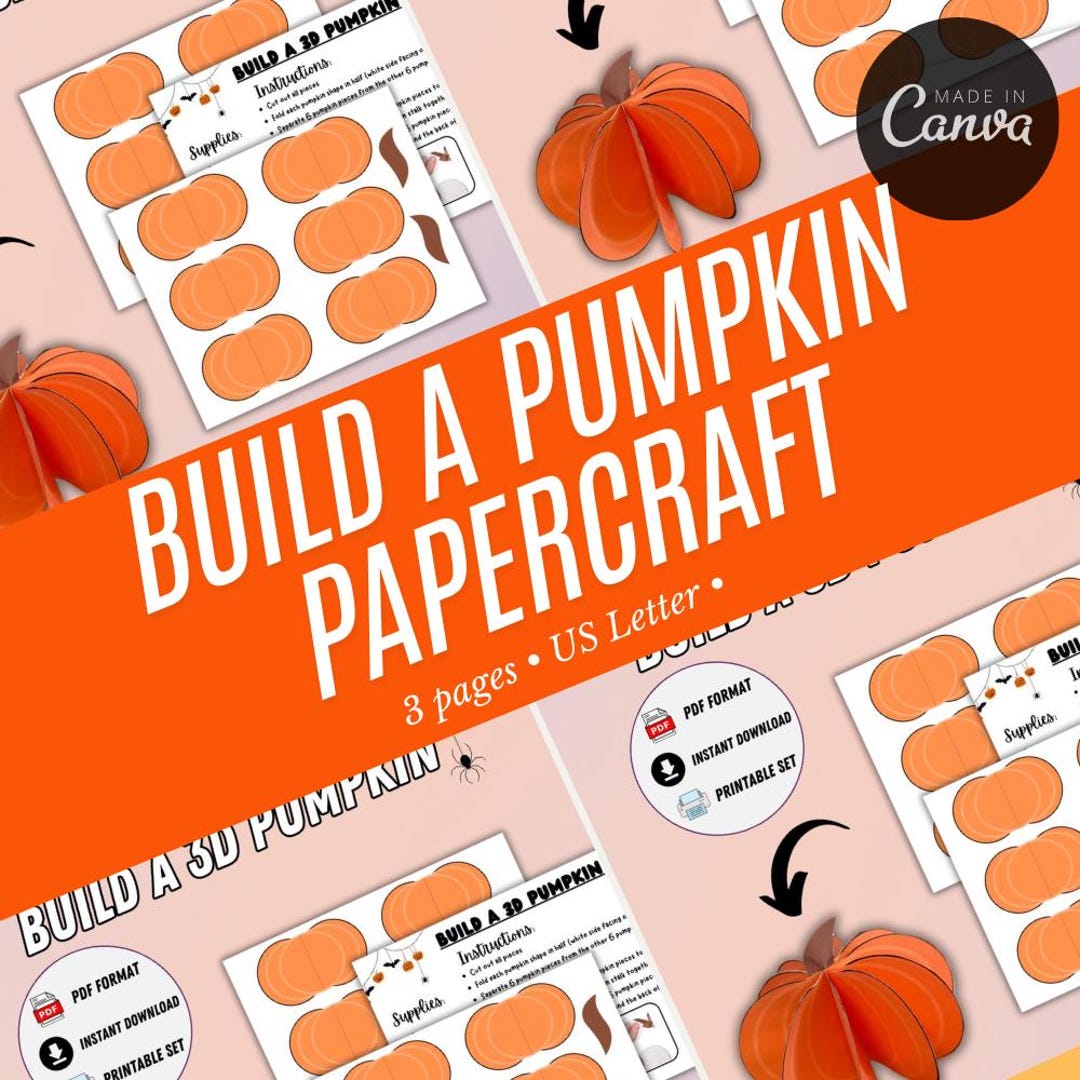 Fall Pumpkin Papercraft, Printable DIY Craft (kids Coloring & Assembly ...