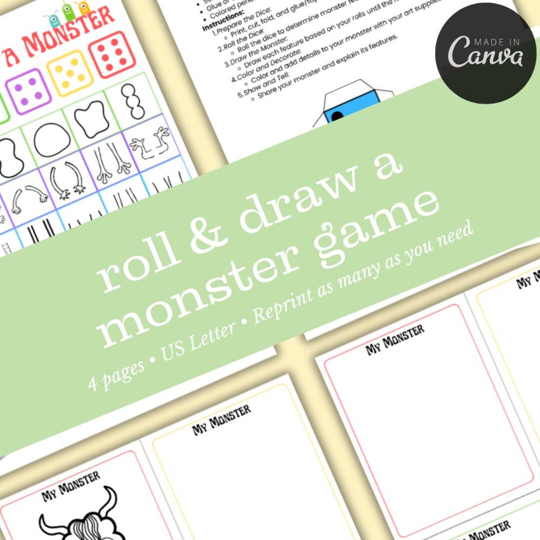 Roll & Draw Game | Make a Monster | Draw a Monster | Roll a Dice Game ...