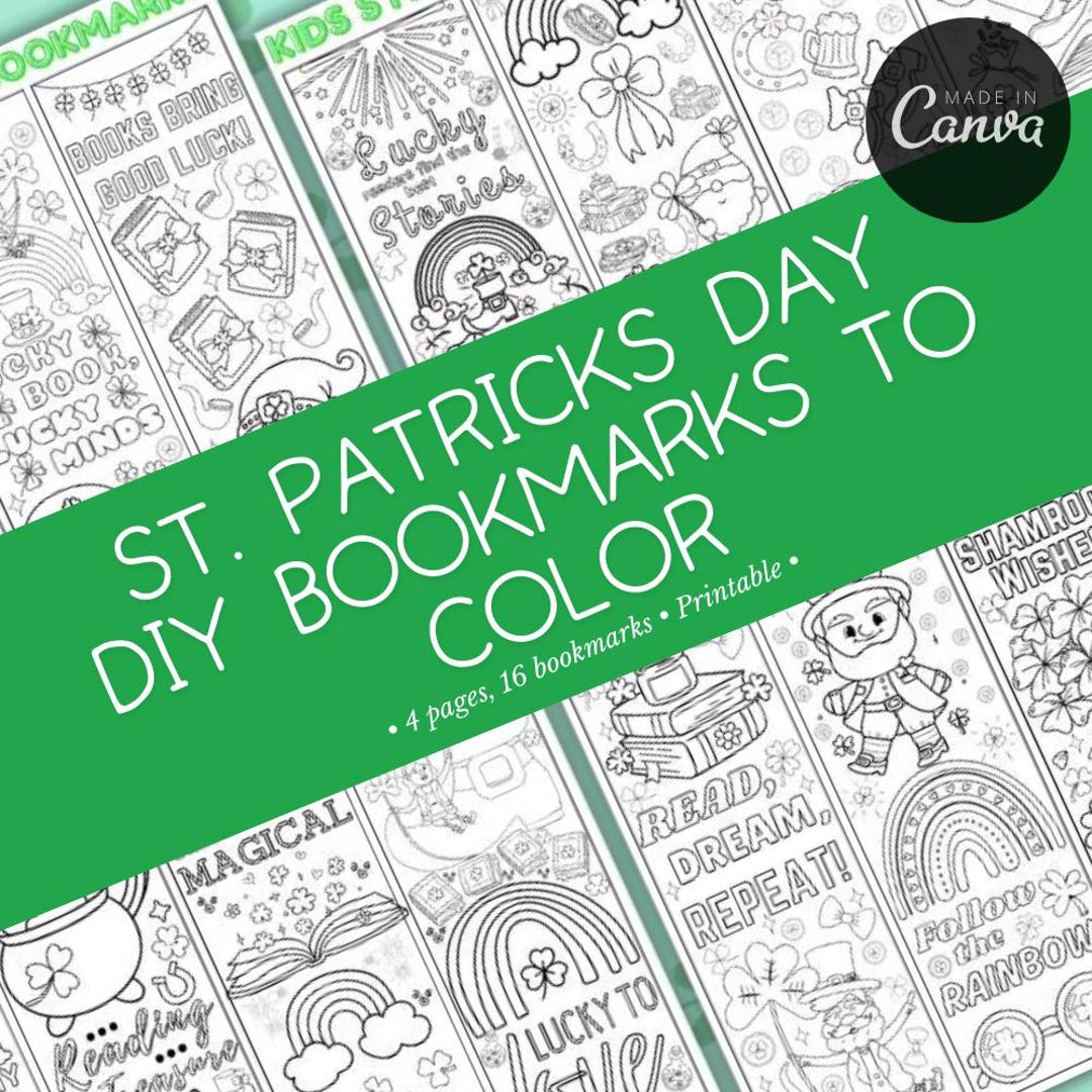 St. Patrick's Day Coloring Bookmarks Printable DIY Bookmarks for Kids ...