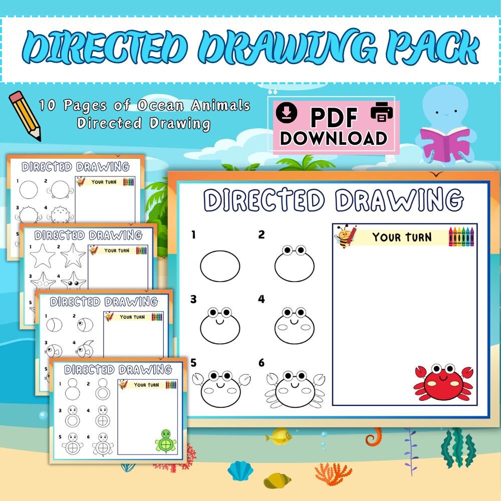 Ocean Animals Directed Drawing | Sea Animals Guided Drawing | Drawing ...