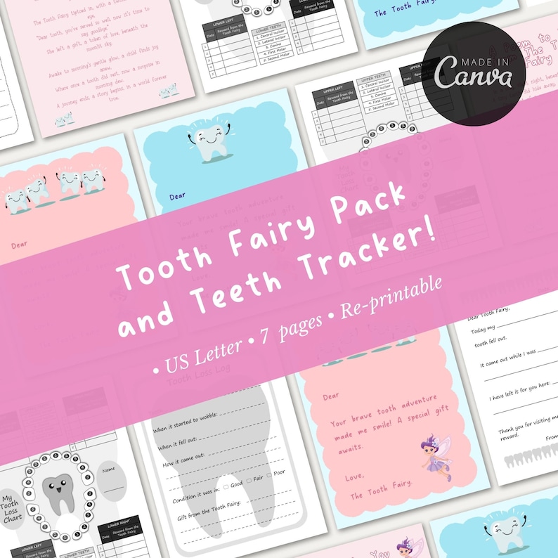 Tooth Fairy Letter and Poem | Kids Tooth Loss Tracker | Teeth Loss Log ...