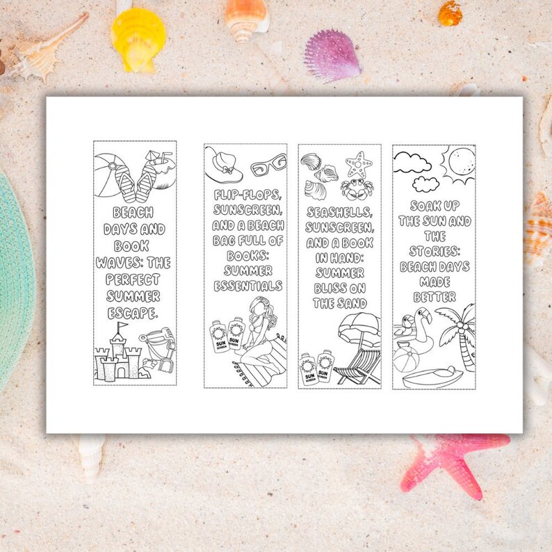 Beach Colouring Bookmarks - Fun Vacation Activity for Kids - Etsy