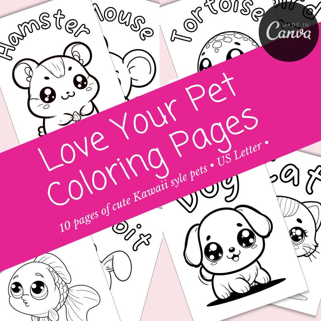 Pet Coloring Book: Adorable Kawaii Pets - Fun Animal Pages - Etsy