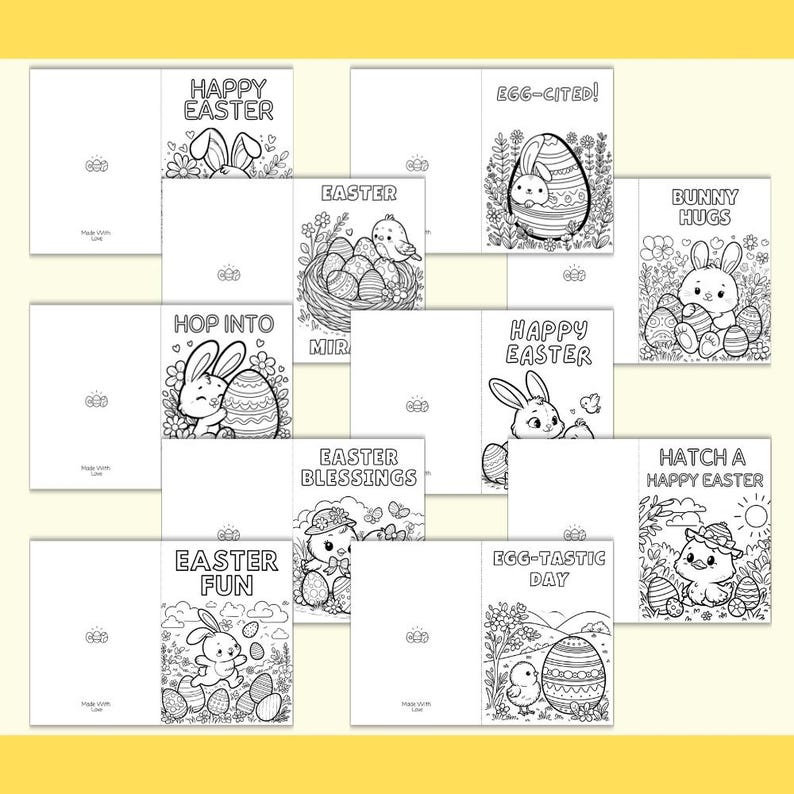 Printable Easter Cards: Kids Coloring Activity - DIY Craft Set - Etsy
