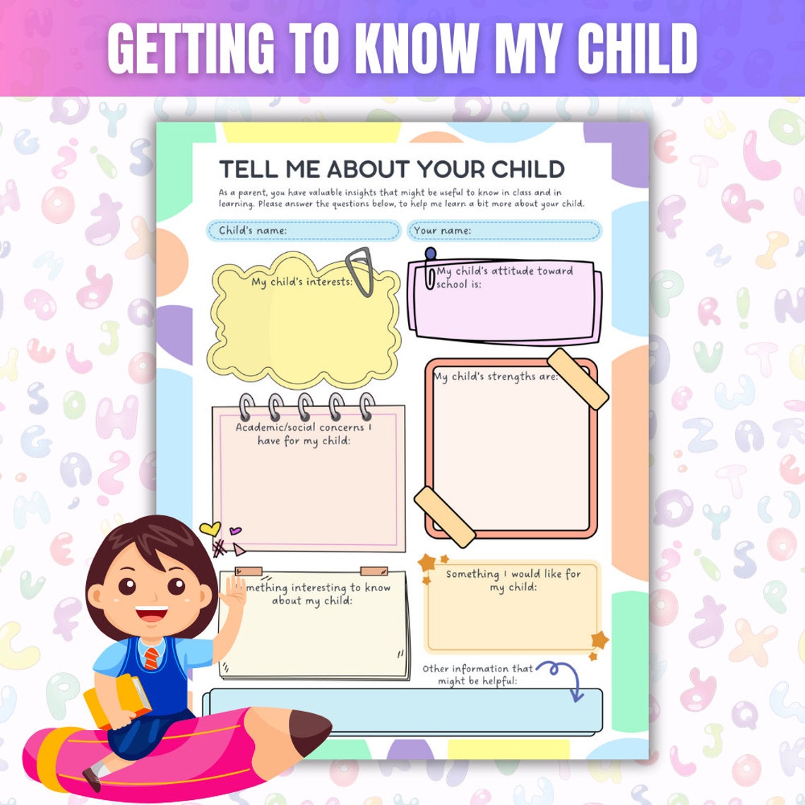 Get to Know My Child | Daycare Printable | Essential Daycare Forms for ...